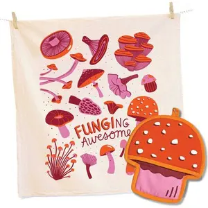THE NEIGHBORGOODS Mushroom Tea Towel And Pot Holder Set - Orange