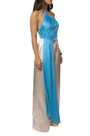 JLUXLABEL Spotlight Draped One-shoulder Top - Blue