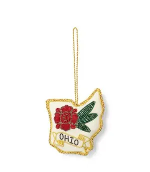 MATR BOOMIE Ohio State Carnation Beaded Fabric Ornamentembroidered - Cream