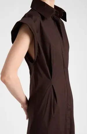 Santorelli Nisa Cap Sleeve Cotton Stretch Maxi Shirt Dress - Coffee