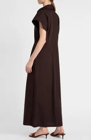 Santorelli Nisa Cap Sleeve Cotton Stretch Maxi Shirt Dress - Coffee