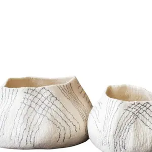 KANJU INTERIORS Ghana Wool Linear Basketset Of 2 - White