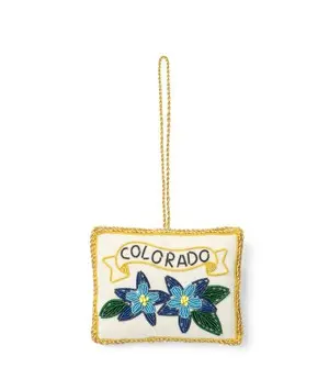 MATR BOOMIE Colorado State Columbine Beaded Fabric Ornamentembroidered - Blue