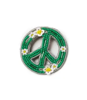 MATR BOOMIE Beaded Peace Sign Brooch Pin With Floral Accents - Green
