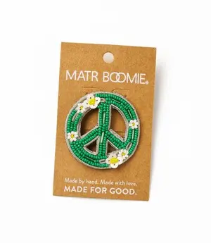 MATR BOOMIE Beaded Peace Sign Brooch Pin With Floral Accents