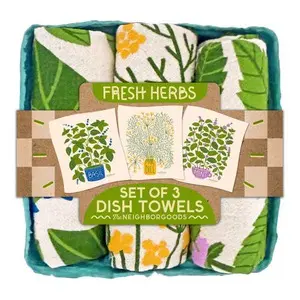 THE NEIGHBORGOODS Fresh Herbsdish Towel Set Of 3 - Green