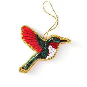MATR BOOMIE Larissa Plush Hummingbird Beaded Fabric Ornamentembroide - Red