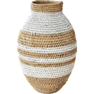 KANJU INTERIORS White Striped Buhera Basket - White - Medium
