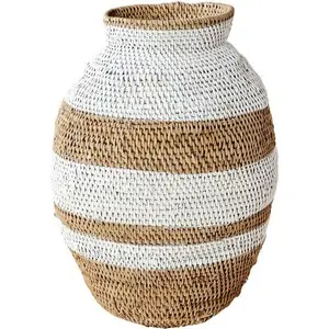 KANJU INTERIORS White Striped Buhera Basket - White - Small