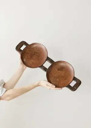 KANJU INTERIORS Bamenda Duo Circular Wooden Serving Tray - Natural