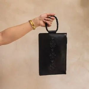 AMASOUK Layla Embroidered Clutch With Braided Handle