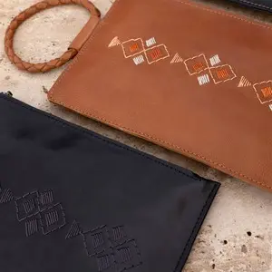 AMASOUK Layla Embroidered Clutch With Braided Handle