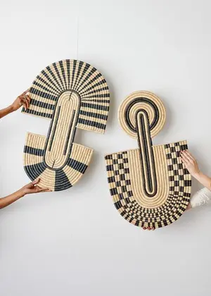 KANJU INTERIORS Maravi Patterned Black & Natural Woven Wall Artset Of 2 - Beige