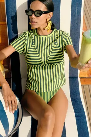 SIMONMILLER Kini Striped Cotton Jersey T-shirt - Lime Stripe