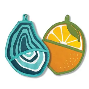 THE NEIGHBORGOODS Oyster & Lemon Pot Holders Set Of 2 - Blue
