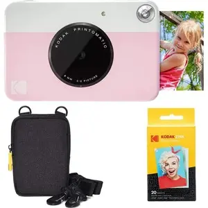 KODAK Printomatic Instant Camera Bundle With Zink Paper And Carrying Case - Pink
