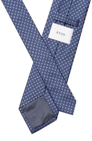 Eton Micro Floral Silk Neck Tie - Dark Blue