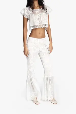 Anna Sui Cottage Rose Lace Bell-bottom Pants