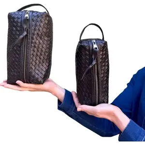 AMASOUK Amasouk Woven Leather Makeup Bag Black - Large