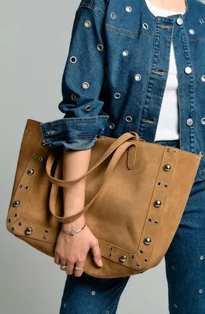 ELLE COLLECTION Suede Grommet Tote - Camel