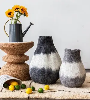 KANJU INTERIORS Eclipse Charcoal And Wool Gourd Basketset Of 2