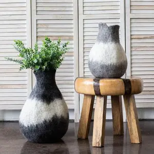 KANJU INTERIORS Eclipse Charcoal And Wool Gourd Basketset Of 2