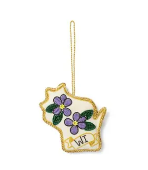 MATR BOOMIE Wisconsin State Violet Beaded Fabric Ornamentembroidered - White