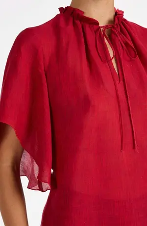 Santorelli Guita Flutter Sleeve Blouse In Floral Linen Blend