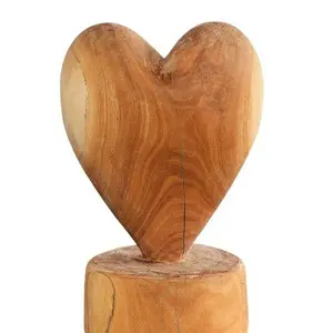 KANJU INTERIORS Heart On A Pedestal Eucalyptus Wood Sculpture - Natural
