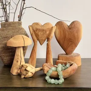 KANJU INTERIORS Heart On A Pedestal Eucalyptus Wood Sculpture