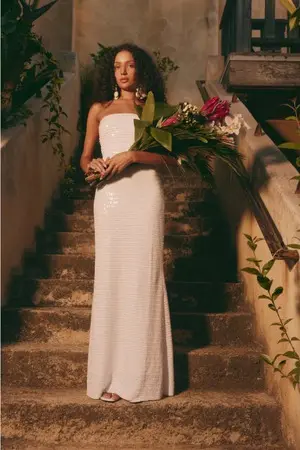 SIMONMILLER Sculptural Sequin Strapless Gown - Macadamia