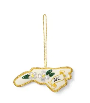 MATR BOOMIE North Carolina State Dogwood Beaded Fabric Ornamentembroidered - Cream