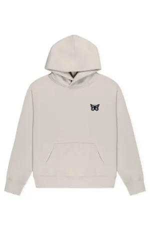 DALIX Butterfly Embroidered Relaxed Fleece Pullover Hoodie - Bone