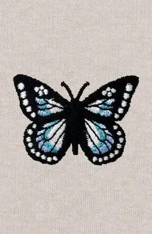 DALIX Butterfly Embroidered Relaxed Fleece Pullover Hoodie - Bone