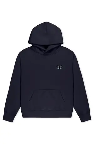 DALIX Butterfly Embroidered Fleece Pullover Hoodie - Ink Blue