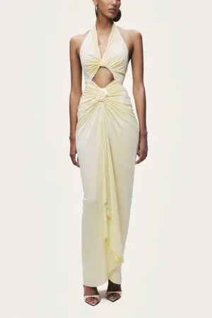 NOCTURNE Cut-out Halter Maxi Dress - Yellow