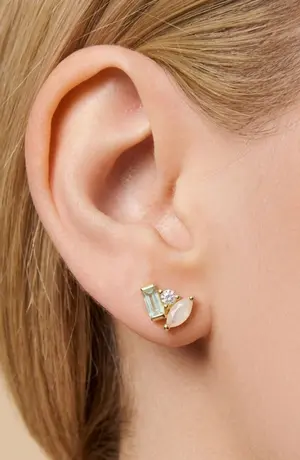 LITTLE SKY STONE Seraphina Moonstone And Topaz Stud Earrings With Moissanite Accent