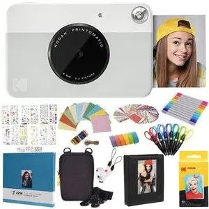 KODAK Printomatic Instant Camera Bundle With Zink Paper And Accessories - Grey