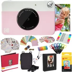 KODAK Printomatic Instant Camera Bundle With Zink Paper And Accessories - Pink