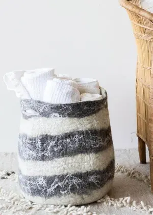 KANJU INTERIORS Ingobozi Woven Wool African Storage Basket - White
