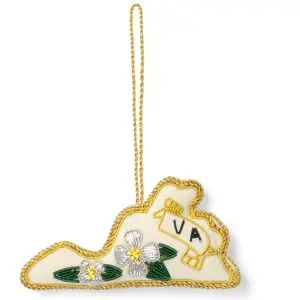 MATR BOOMIE Virginia State Dogwood Beaded Fabric Ornamentembroidered - Cream