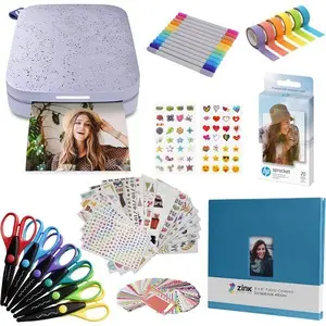 HP Sprocket Portable Photo Printer Bundle With Zink Paper And Carrying Case - Purple