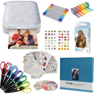 HP Sprocket Portable Photo Printer Bundle With Zink Paper And Carrying Case - White