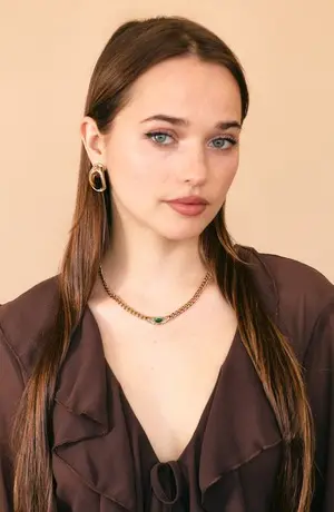 PETIT MOMENTS Gold Tone Pendant Necklace With Green Stone