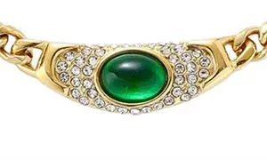 PETIT MOMENTS Gold Tone Pendant Necklace With Green Stone