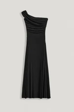 NOCTURNE Asymmetric Off-shoulder Ruched Maxi Dress - Black