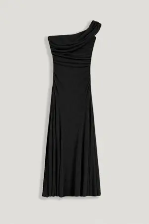 NOCTURNE Asymmetric Off-shoulder Ruched Maxi Dress - Black