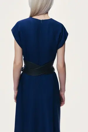 NOCTURNE V-neck Belted Midi Dress