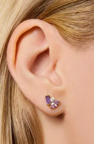 LITTLE SKY STONE Seraphina And Diamond Stud Earrings In 14k Gold Plated Brass