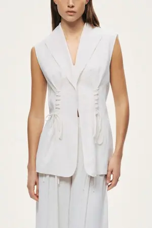 NOCTURNE Lace-up Waist Tailored Vest - Ivory